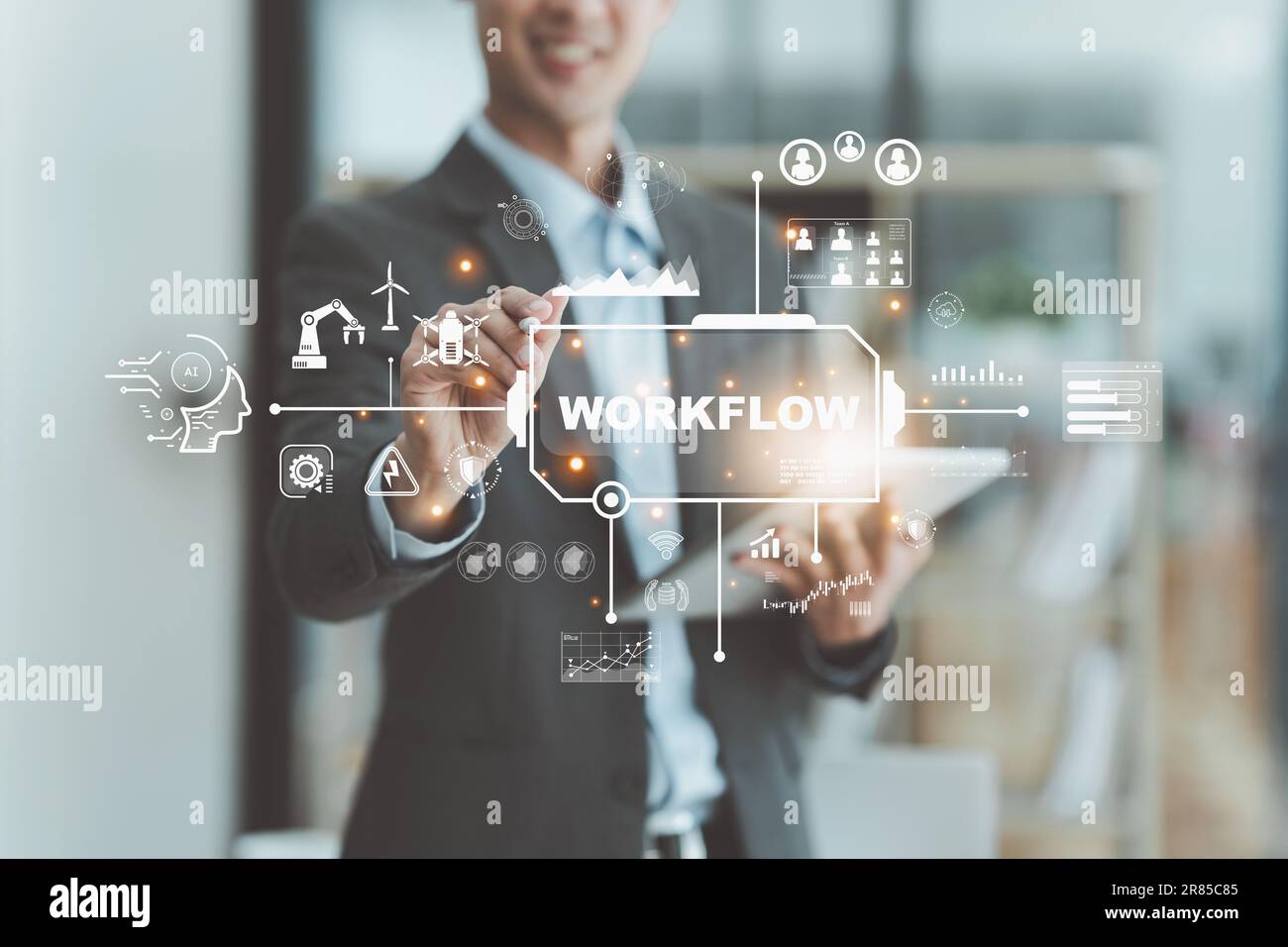 Business person process and workflow automation with flowchart ...