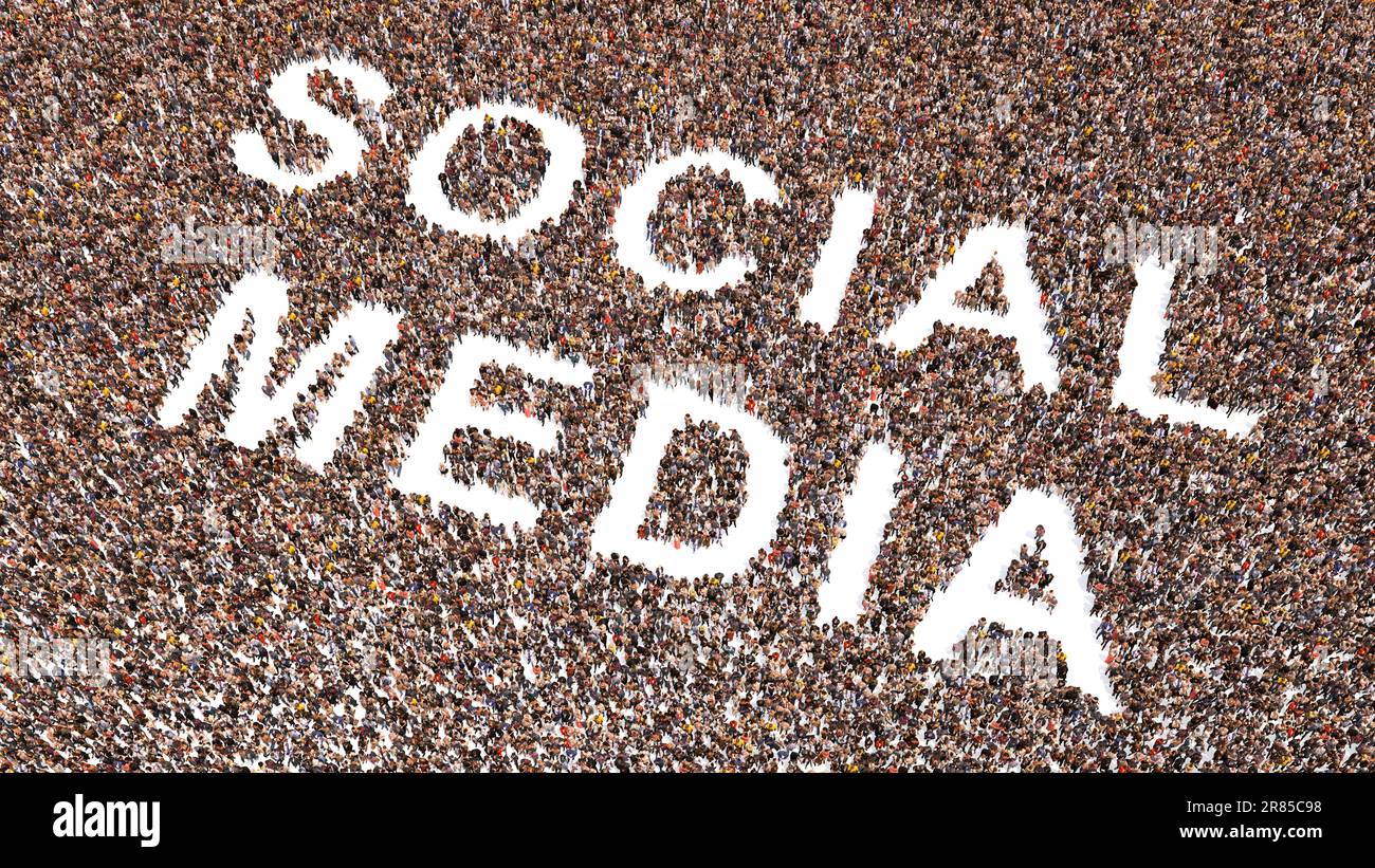 Concept conceptual large community of people forming SOCIAL MEDIA word ...