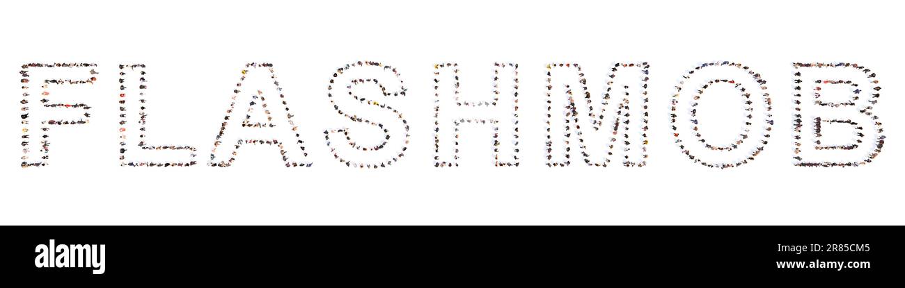 Concept conceptual large community of people forming FLASHMOB word. 3d ...
