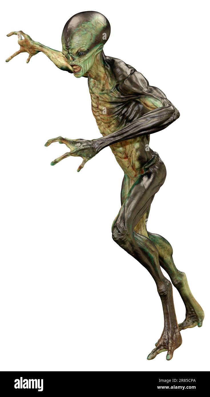 3D rendering of a green alien isolated on white background Stock Photo ...