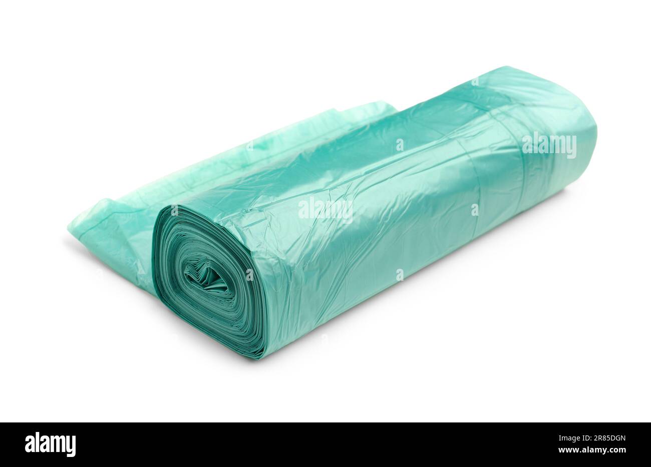 Green roll of garbage bags isolated on white background Stock Photo - Alamy