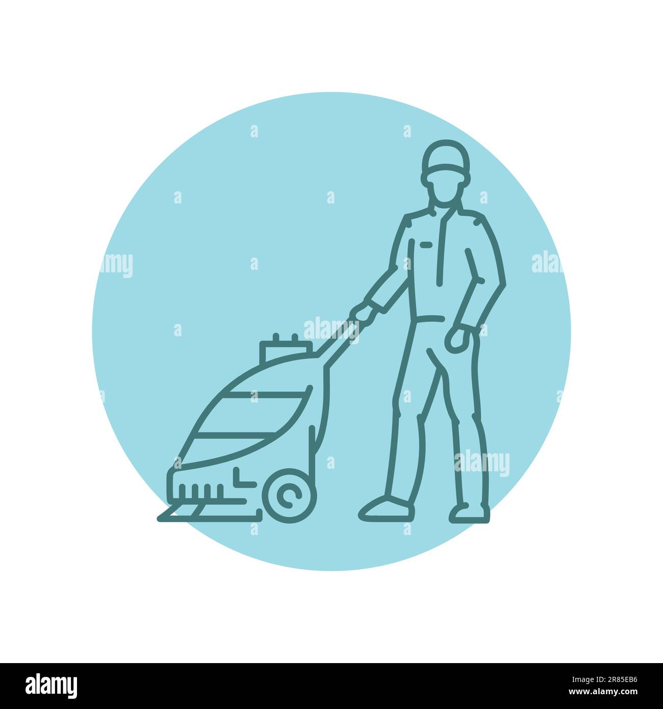 Man with a vacuum cleaner black line icon. Cleaning company. Pictogram ...