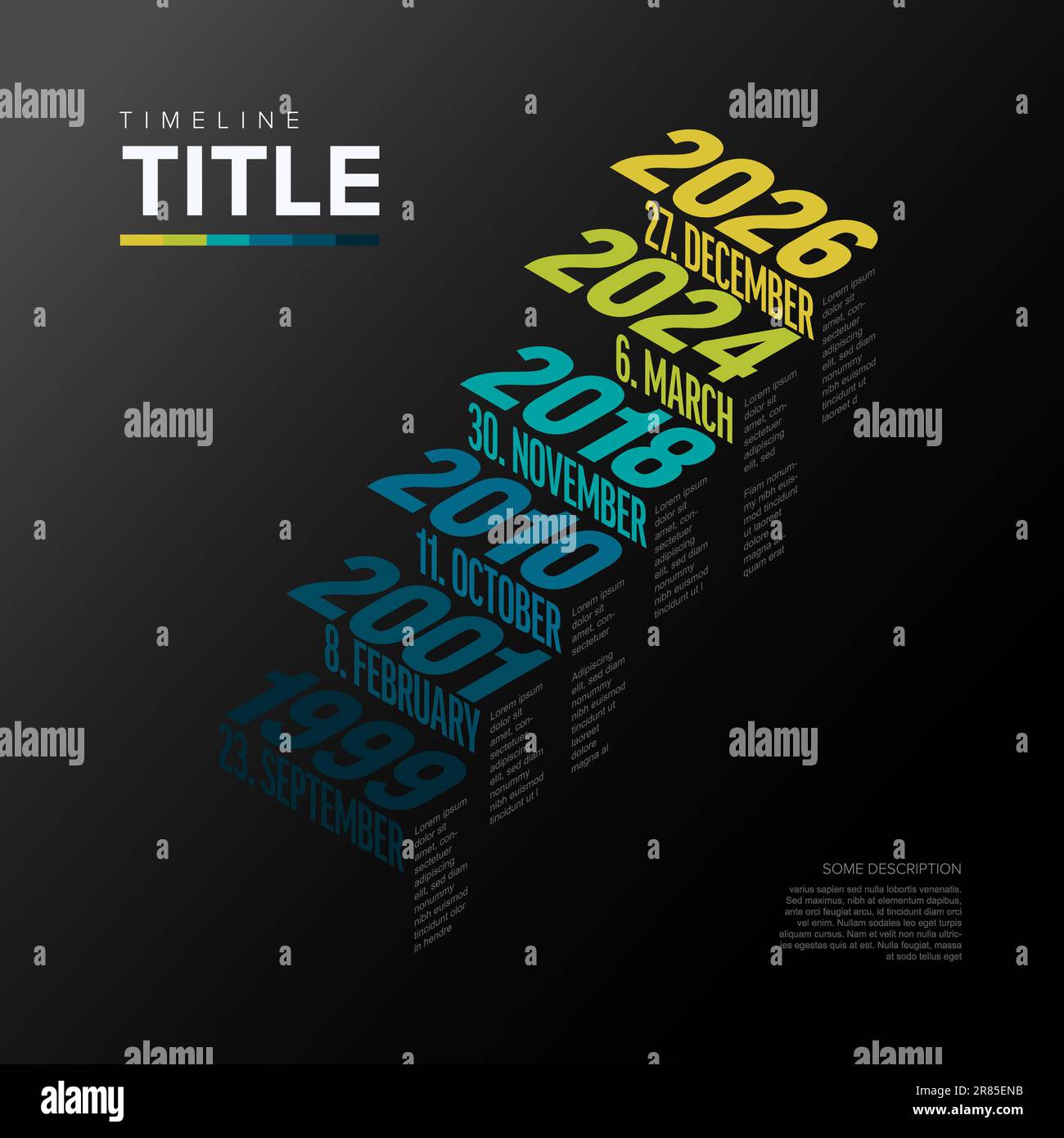 Vector dark Infographic typographic timeline report template with the ...
