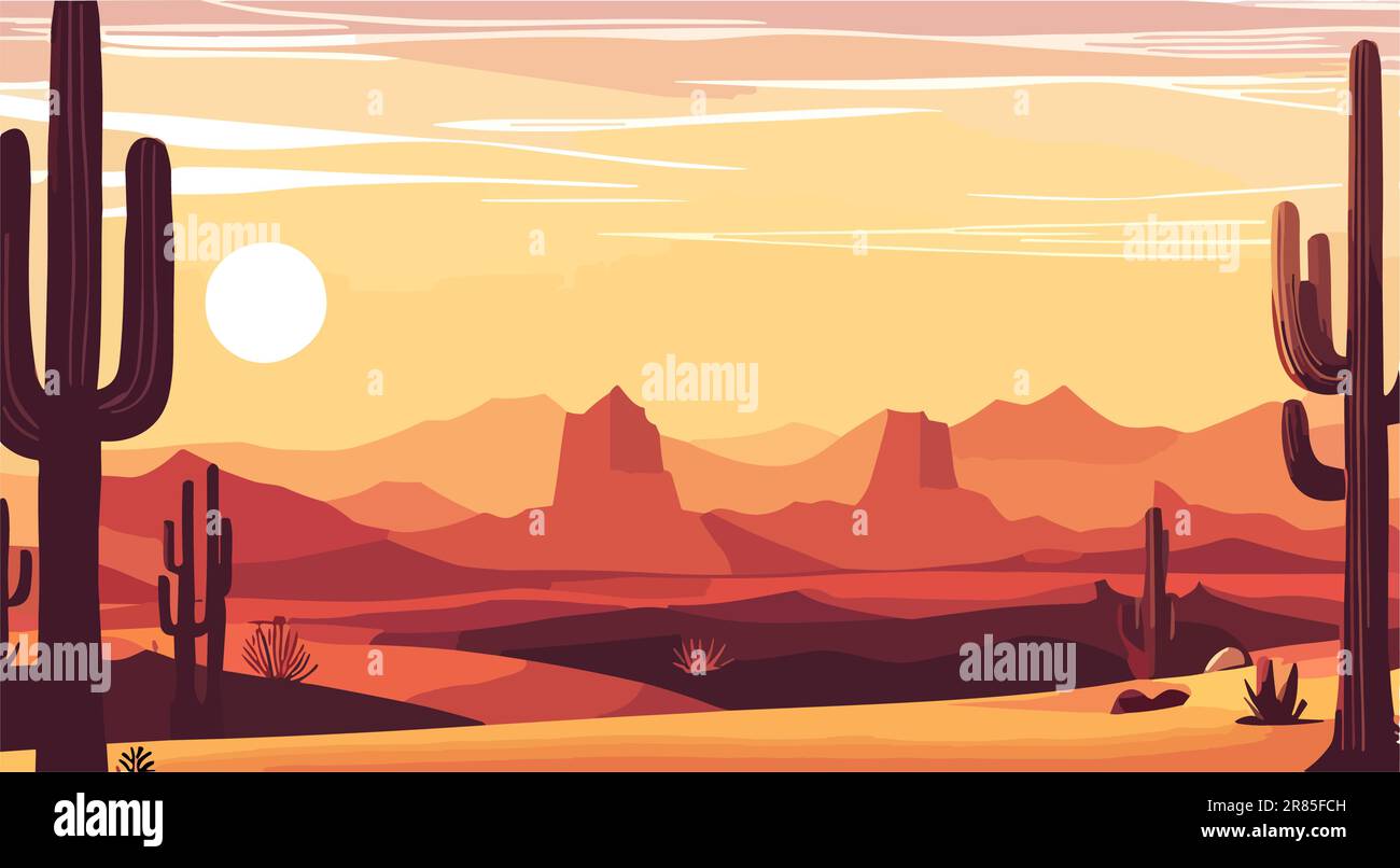 Mexican desert sunset scene Stock Vector Images - Alamy
