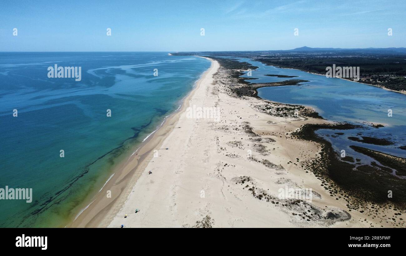 Drone shot over Cacela Velha beach, Algarve Stock Photo - Alamy