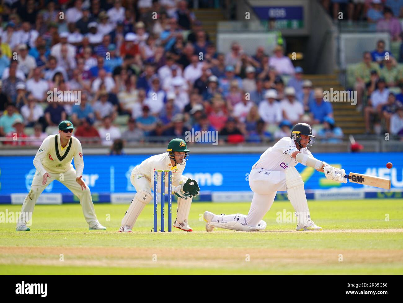 England's Stuart Broad bats during day four of the first Ashes test ...