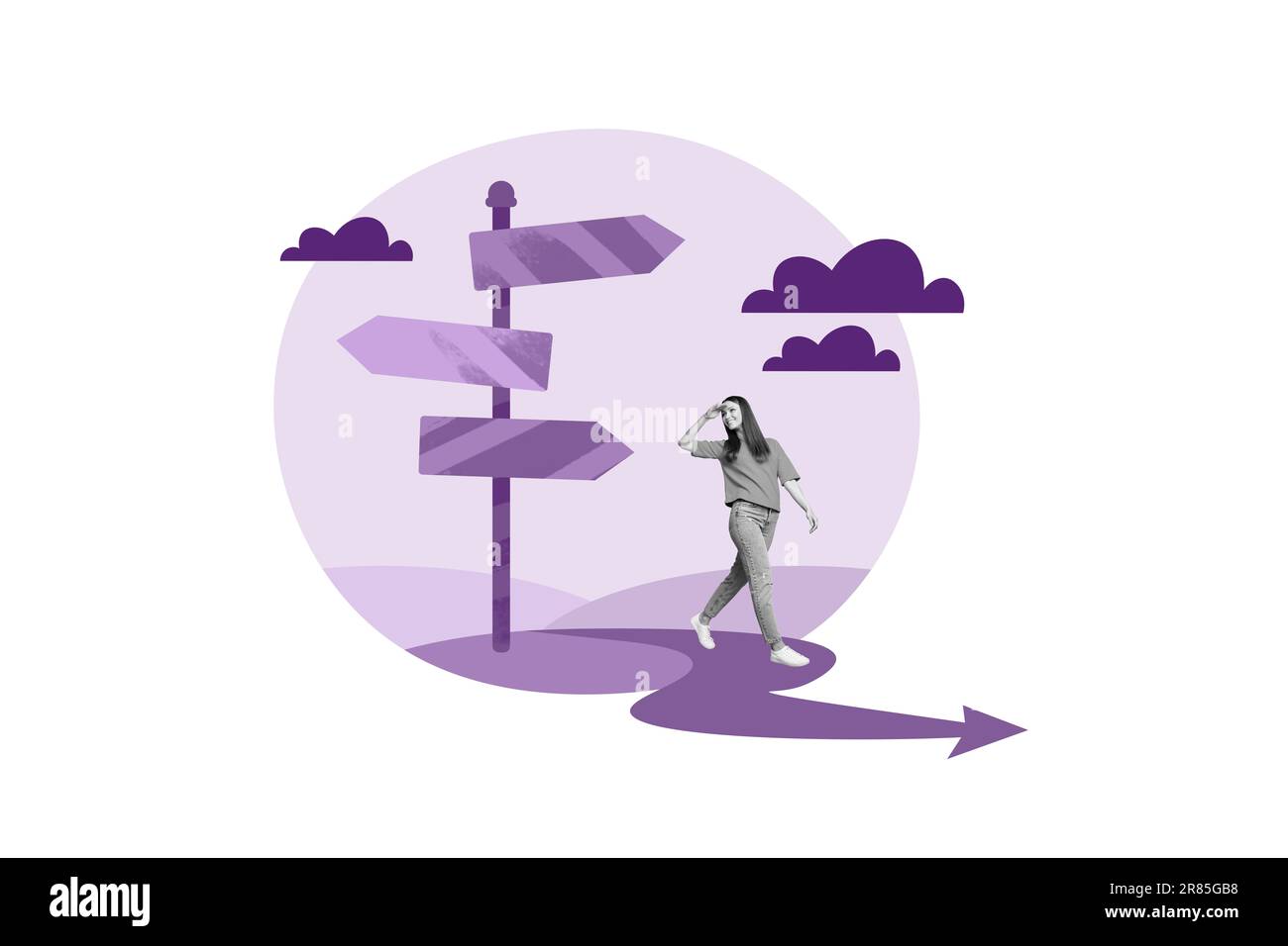 Collage photo picture illustration template of funny girl choose way ...