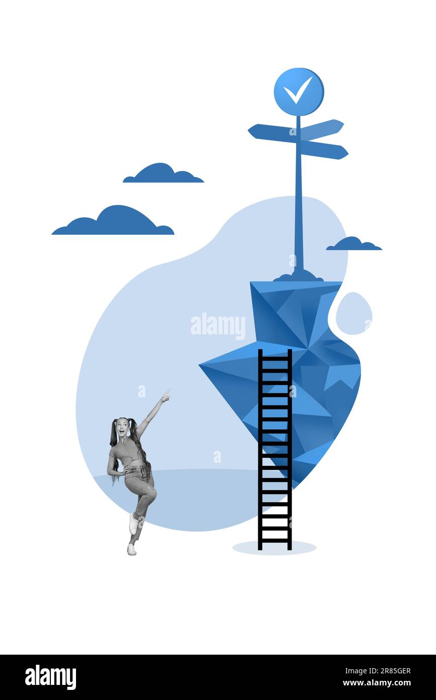 Poster artwork minimal 3d collage of positive excited girl showing ...