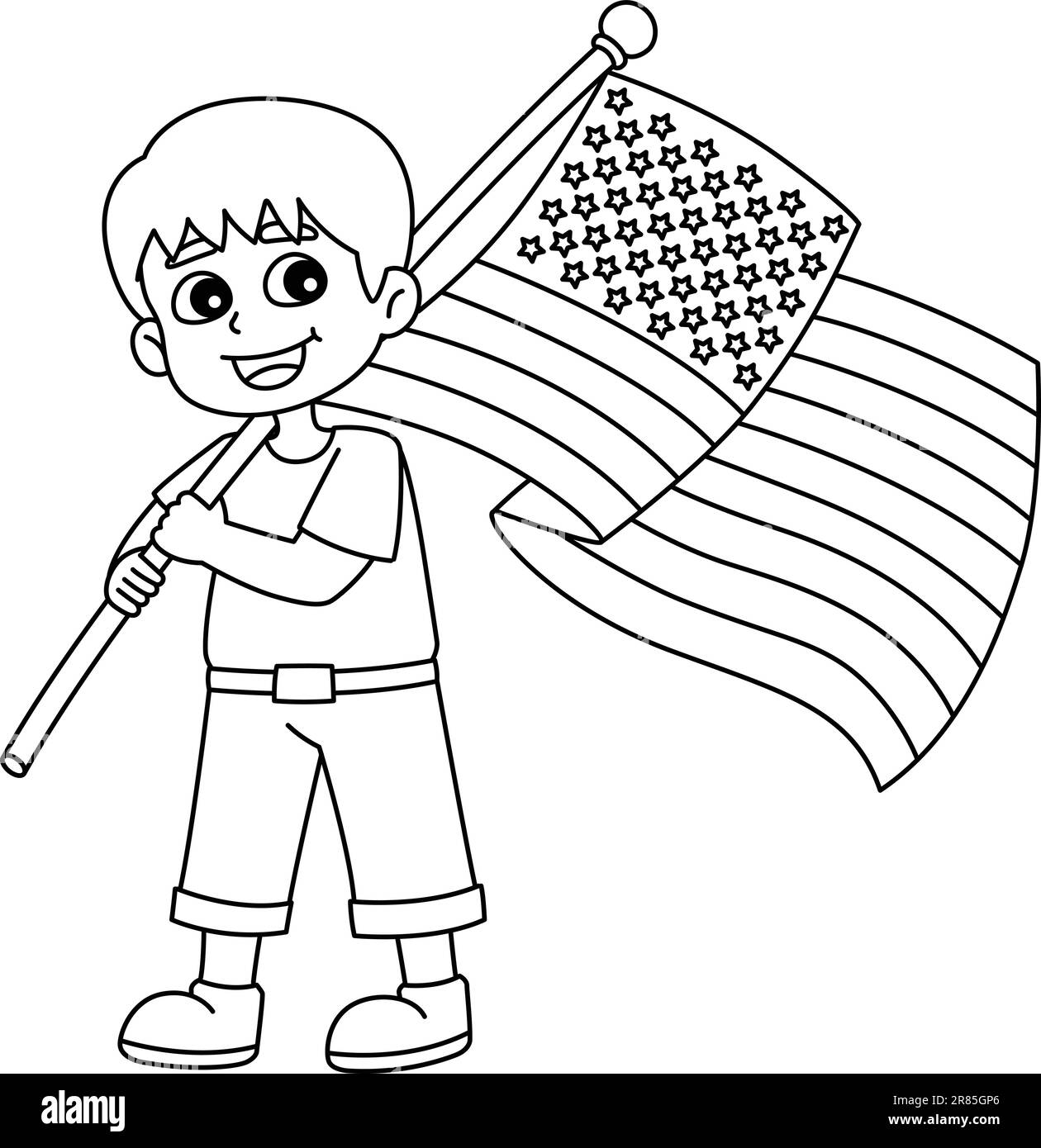 4th of July Boy Holding an American Flag Isolated Stock Vector Image ...