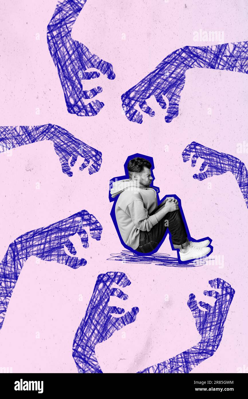 Vertical creative collage image of depressed young man depressed hug ...