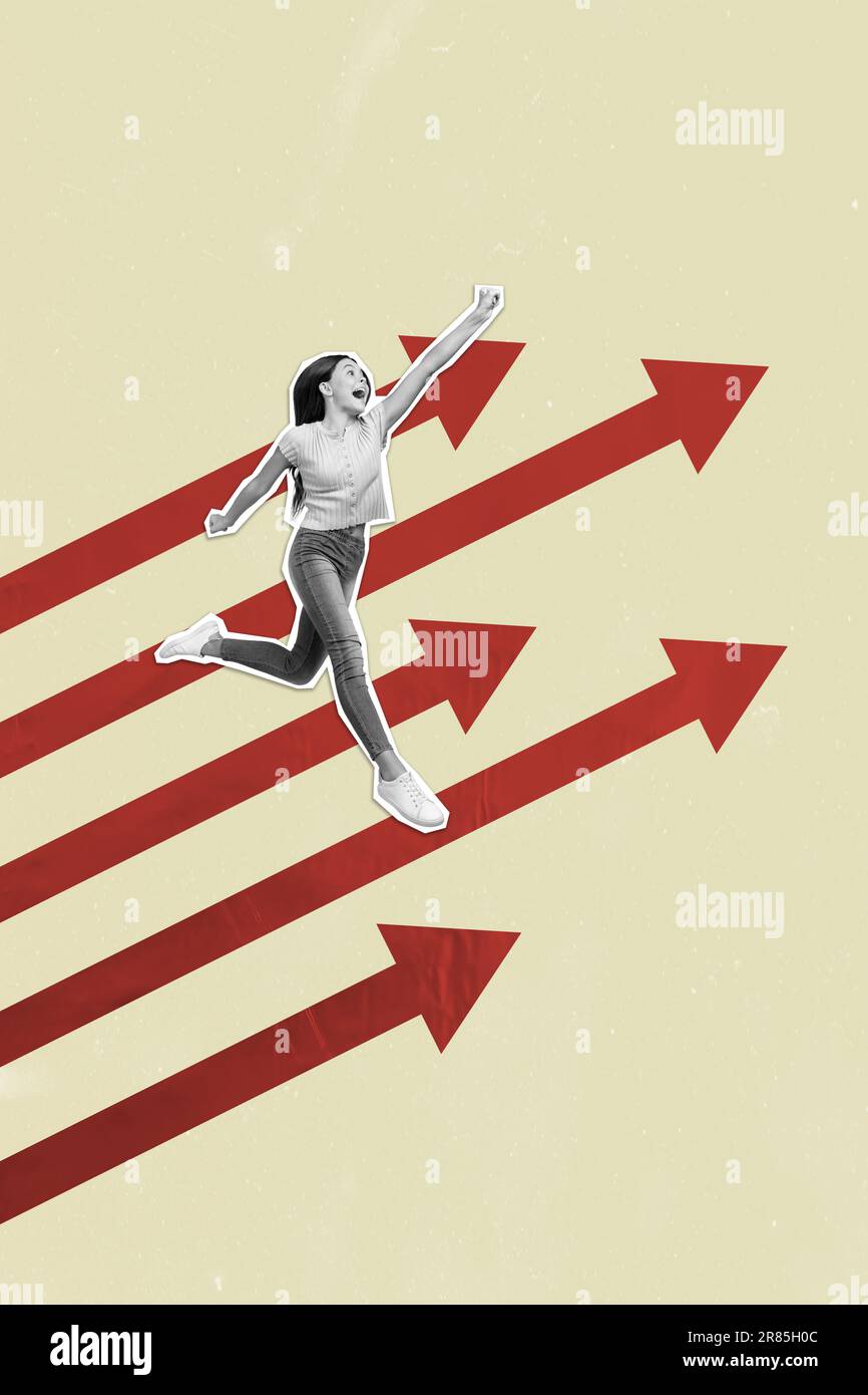 Creative drawing collage picture of energetic excited female raise fist ...