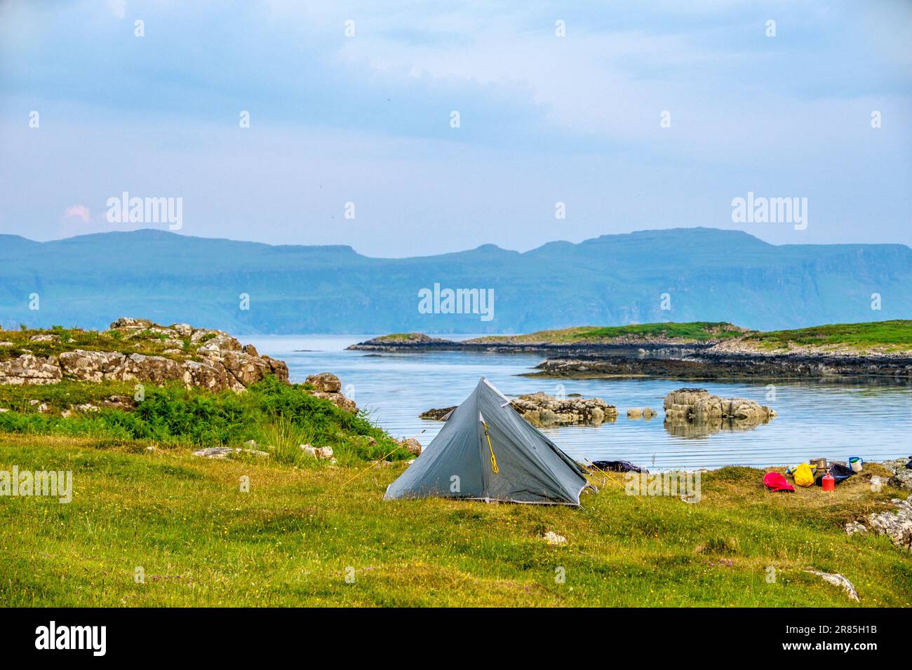 Wild camping on the coast of Mull in the Hebrides, Scotland Stock Photo ...