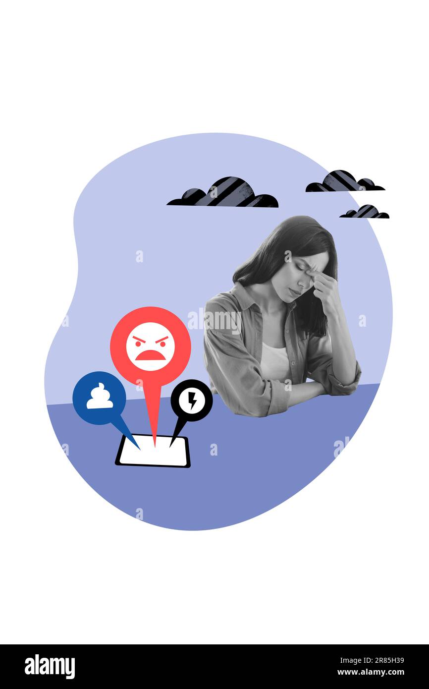 Picture poster image artwork collage of sad girl touch head reading ...