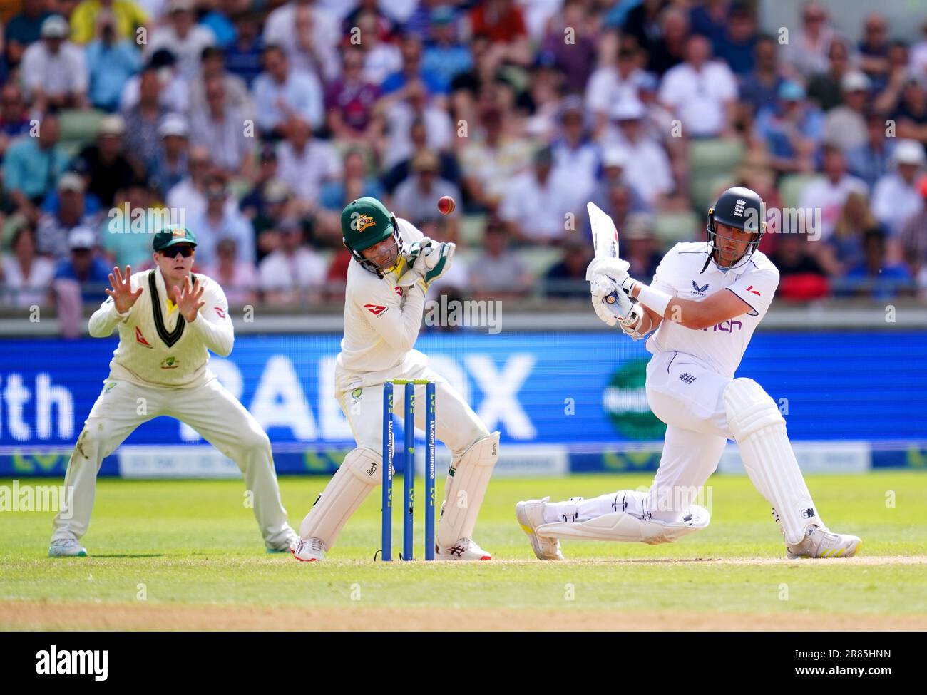 England's Stuart Broad bats during day four of the first Ashes test ...