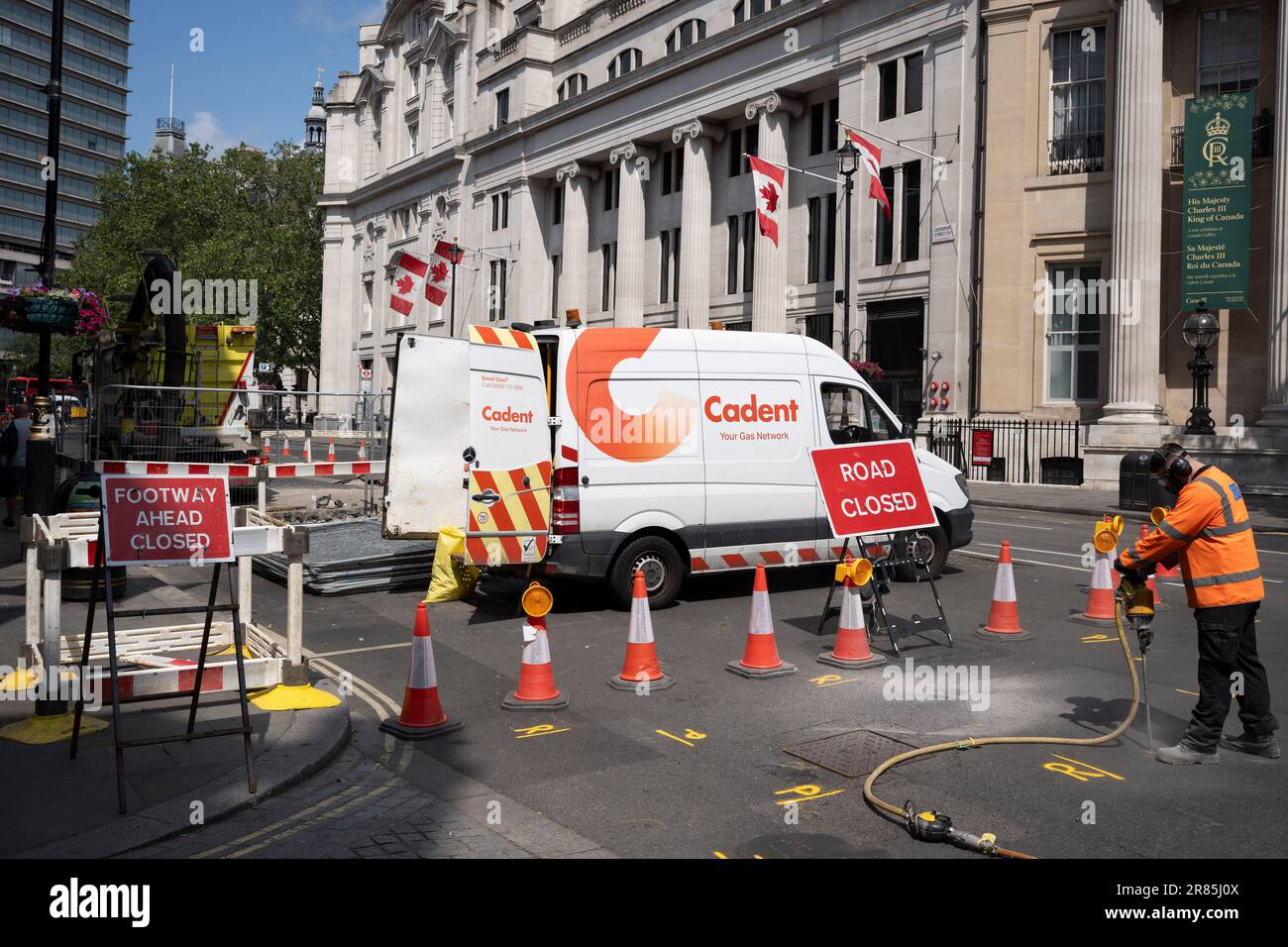 A worker with gas network supplier Cadent, starts drilling into the ...