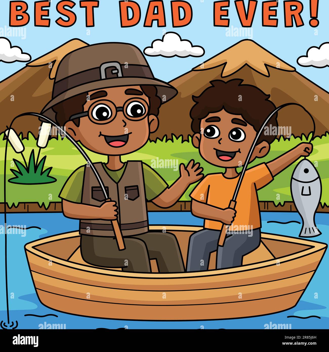 Father and Son Fishing Colored Cartoon Stock Vector Image & Art - Alamy