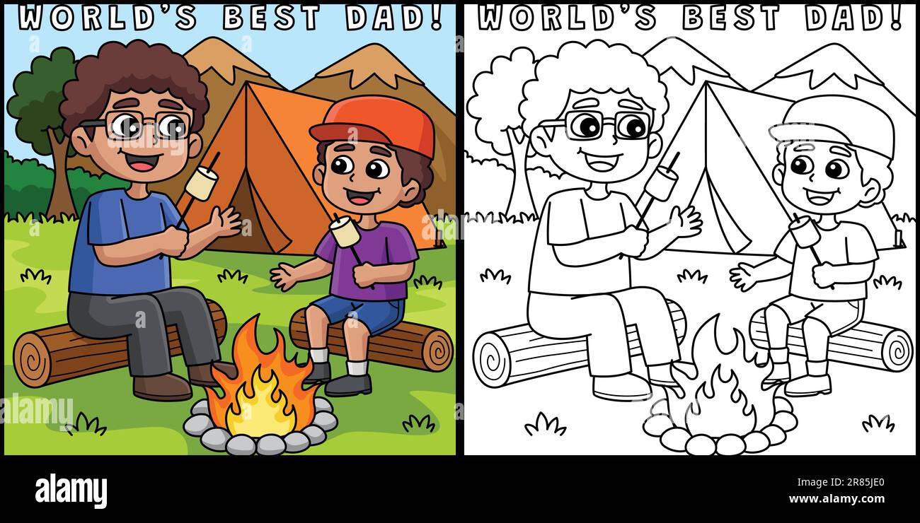 Father and Son Camping Coloring Page Illustration Stock Vector Image ...