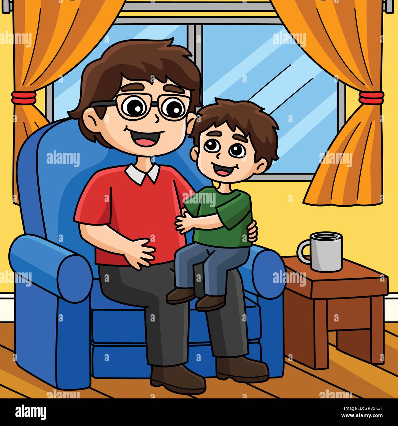 Son Sitting on Fathers Lap Colored Cartoon Stock Vector Image & Art - Alamy
