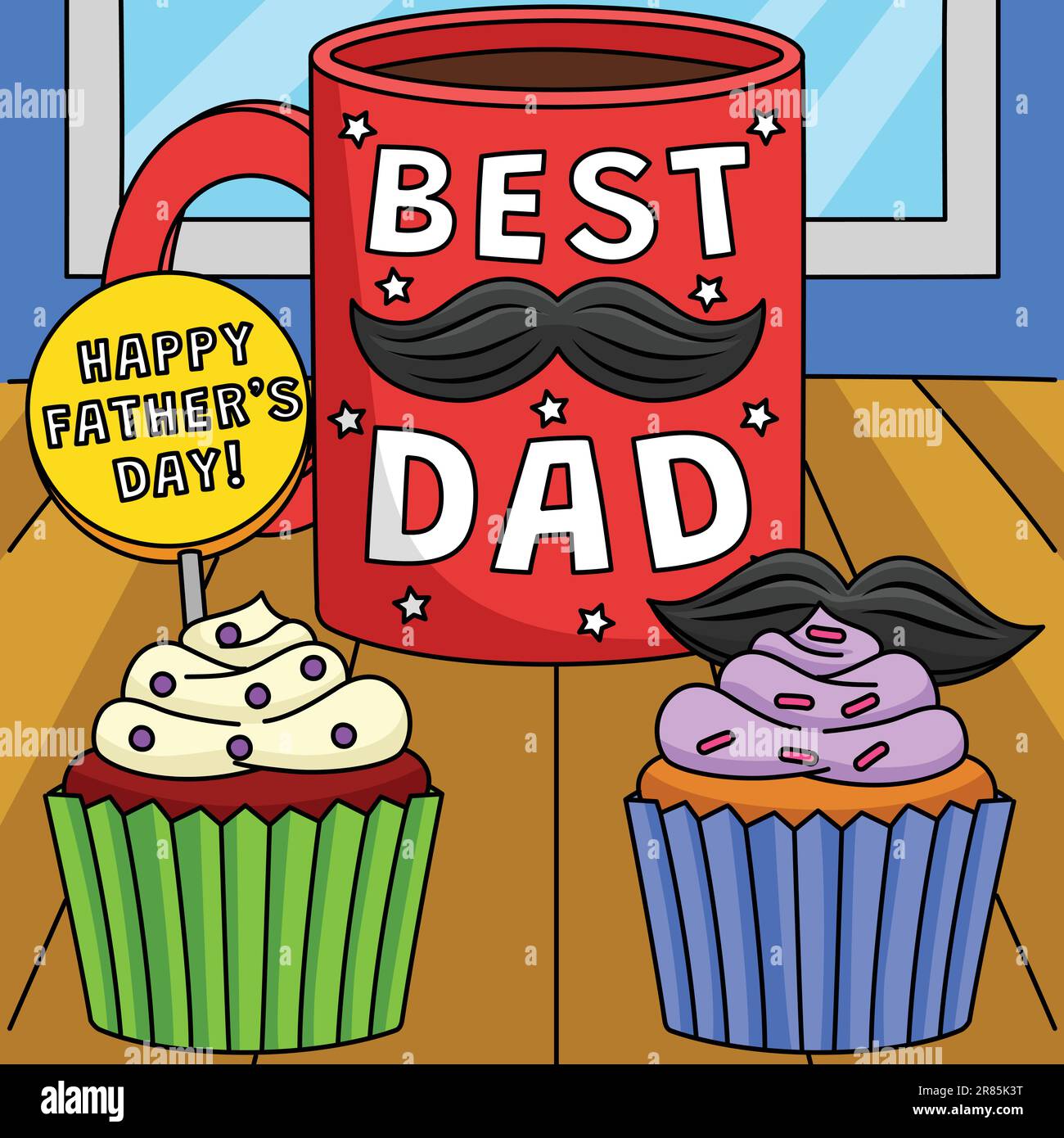 Fathers Day Mug and Cupcakes Colored Cartoon Stock Vector Image & Art ...
