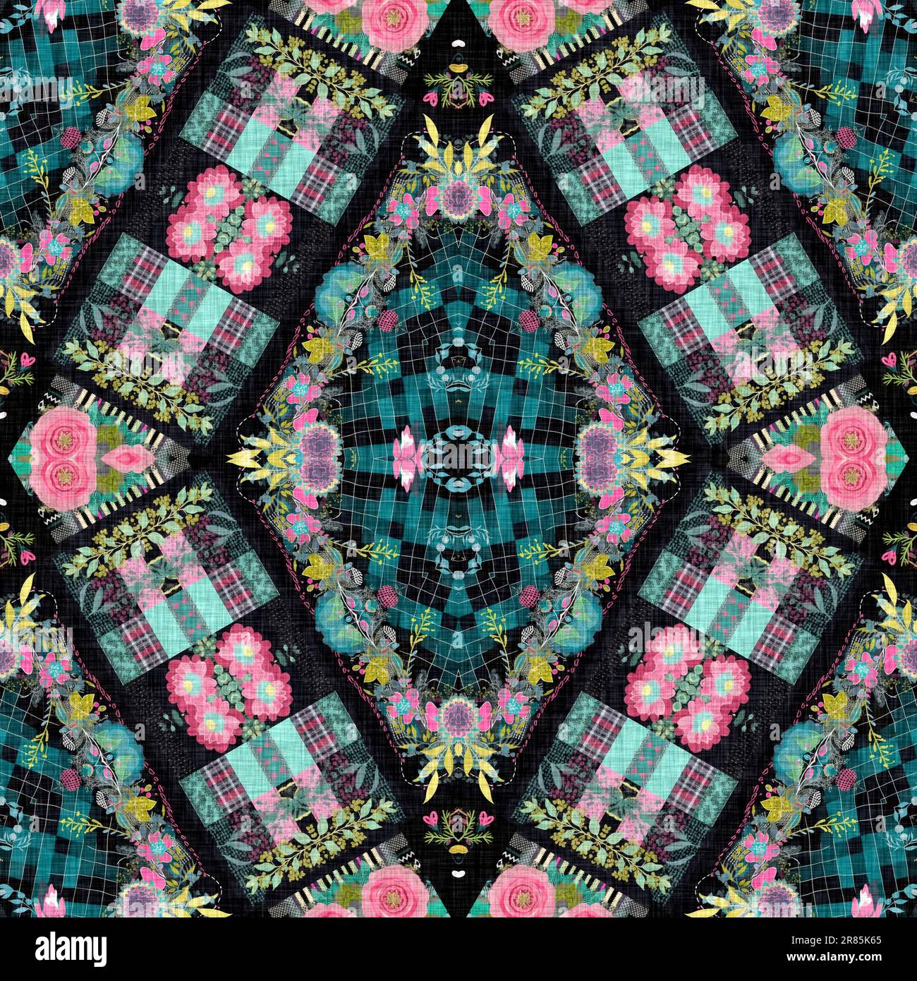 Boho folkloric flower pattern with a gypsy retro style. Repeatable ...