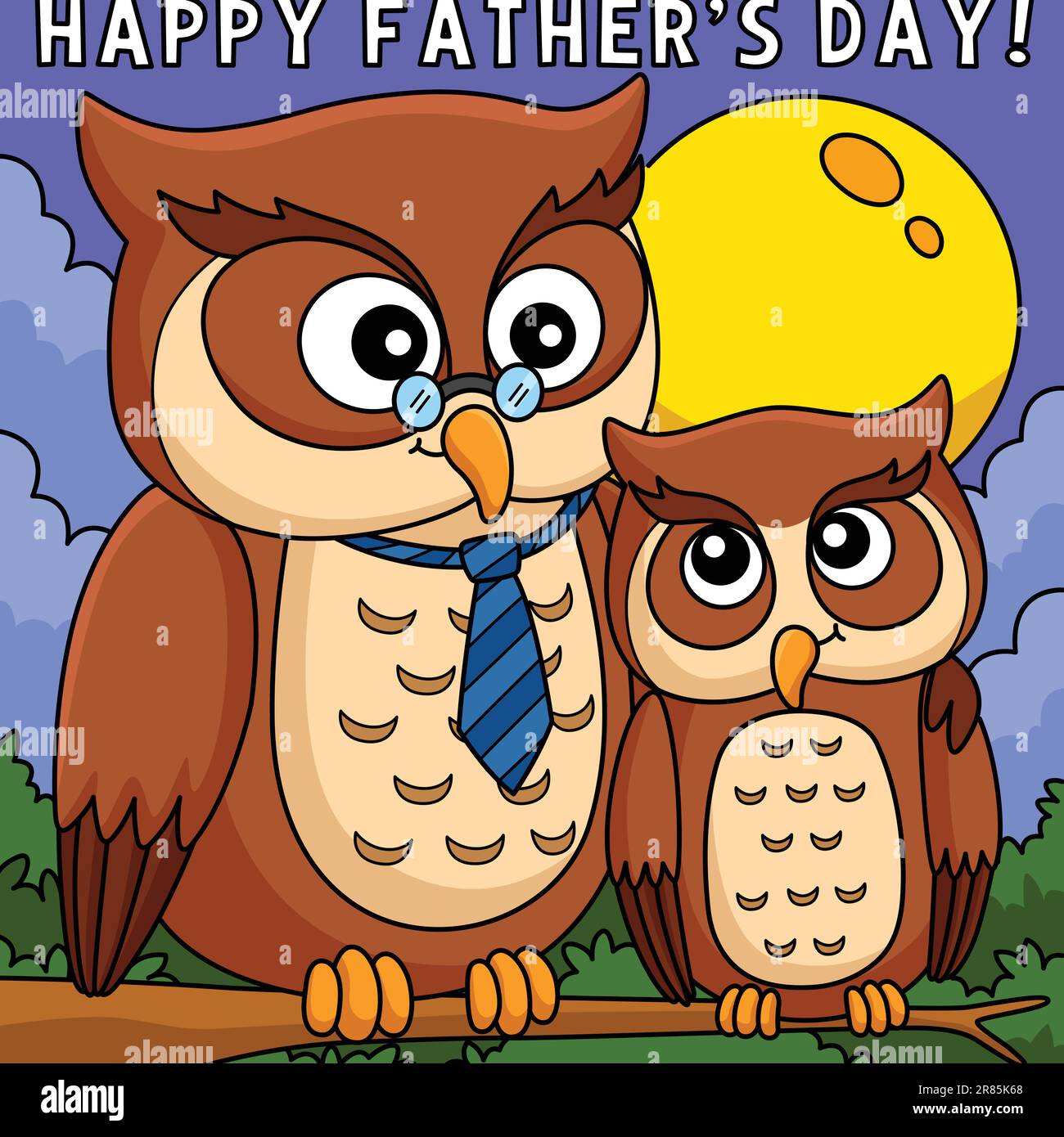 Happy Fathers Day Owl Colored Cartoon Illustration Stock Vector Image ...