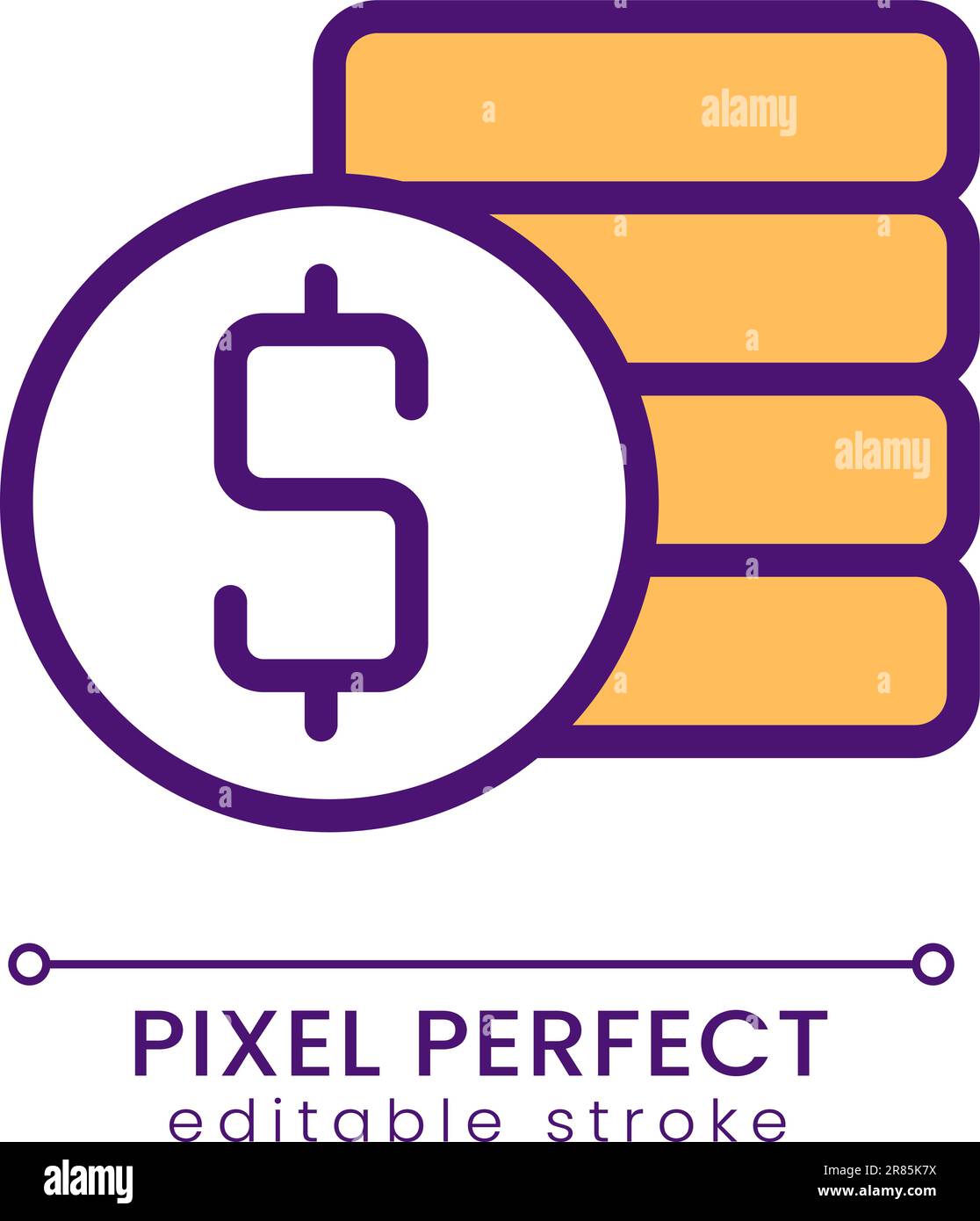 Coins stack and dollar symbol pixel perfect RGB color icon Stock Vector ...