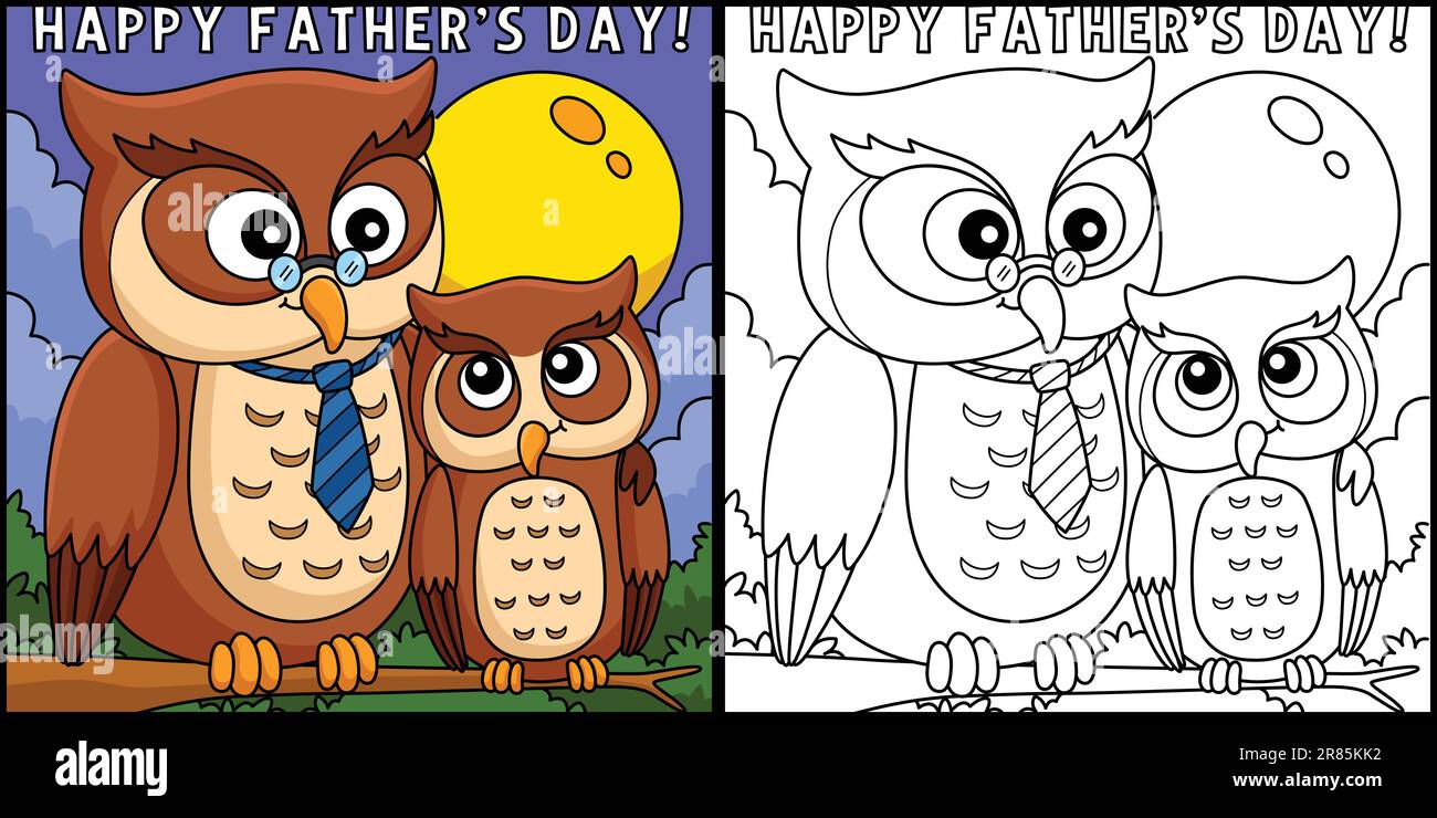 Happy Fathers Day Owl Coloring Page Illustration Stock Vector Image ...