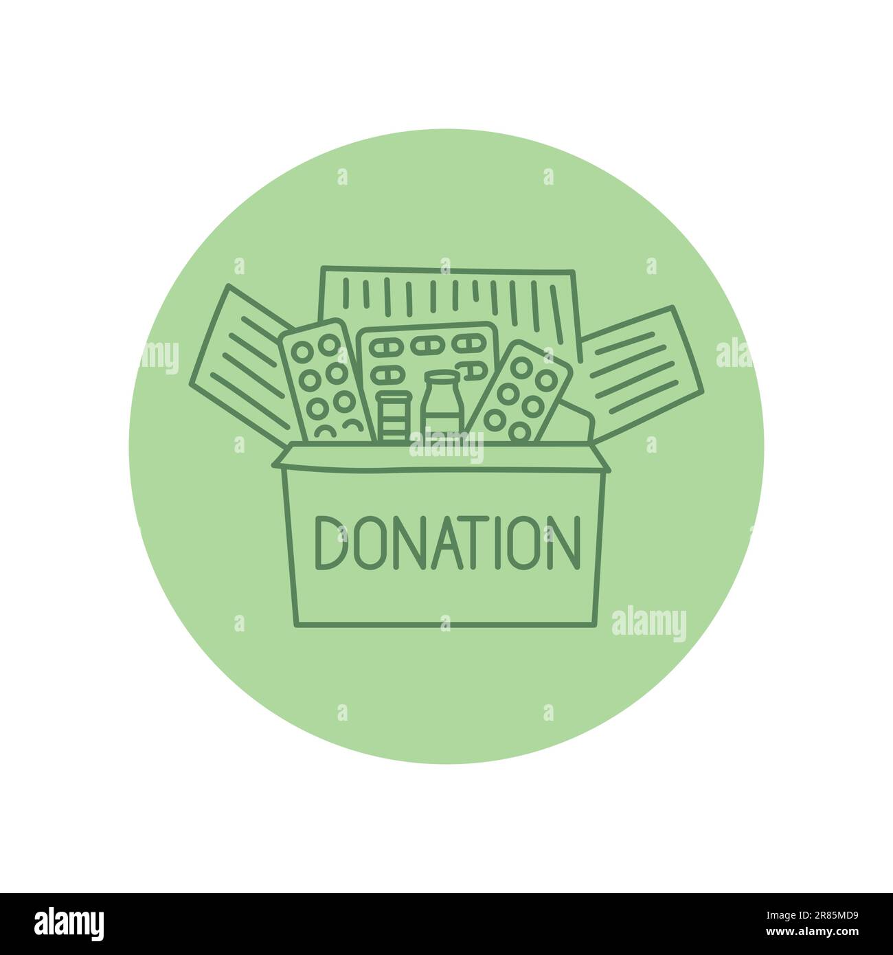 Donation box with drugs black line icon. Pictogram for web page, mobile ...