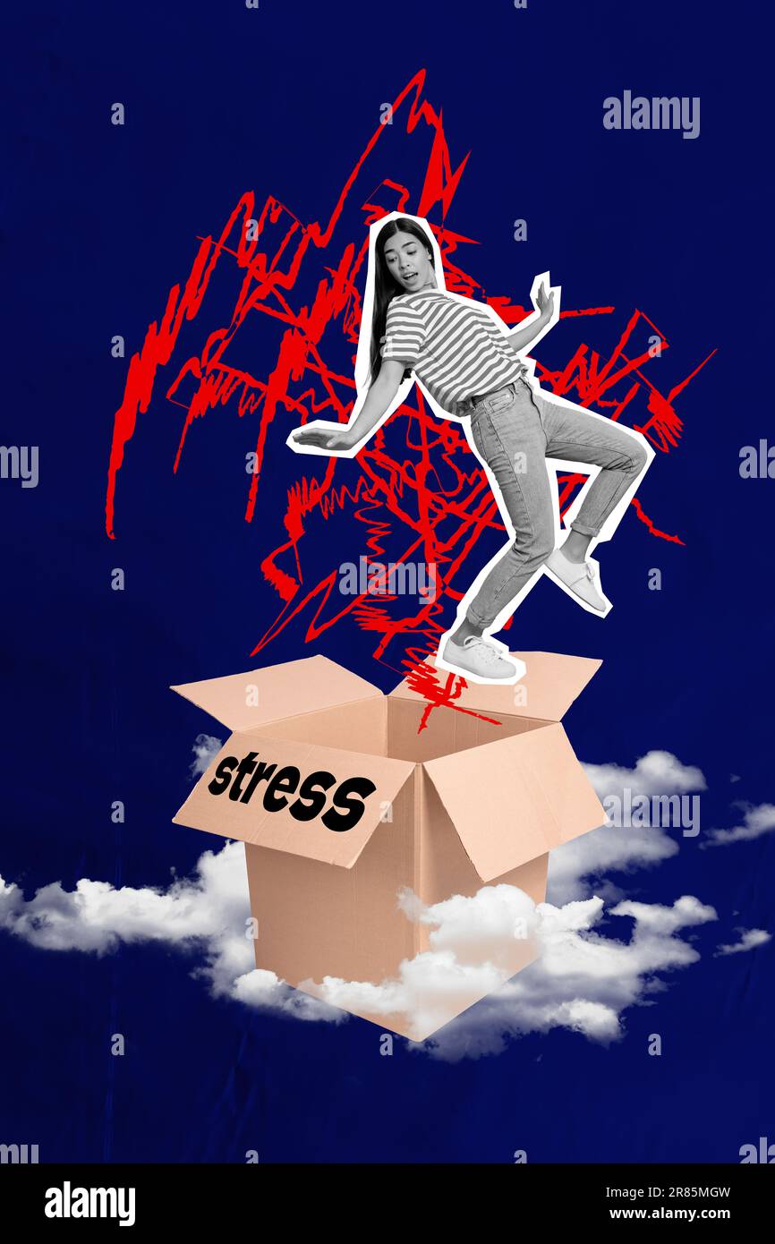 Vertical creative collage image of stressed depressed afraid young female student employee ...