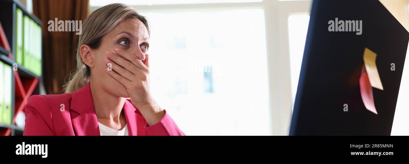 Shocked overwhelmed businesswoman looking at computer monitor Stock ...
