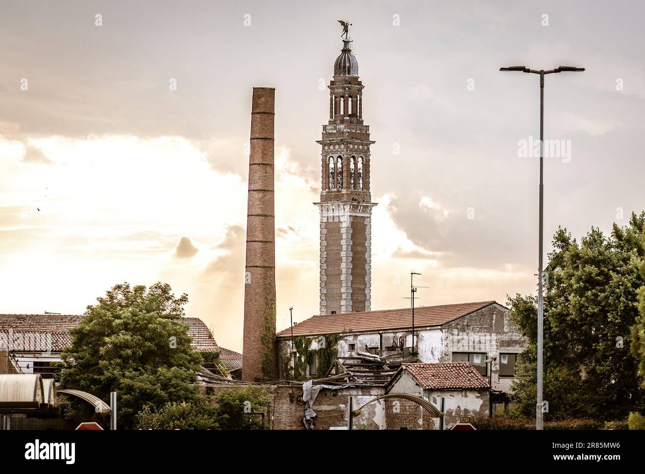 The striking bell tower of Santa Sofia Church in Lendinara, Italy Stock ...