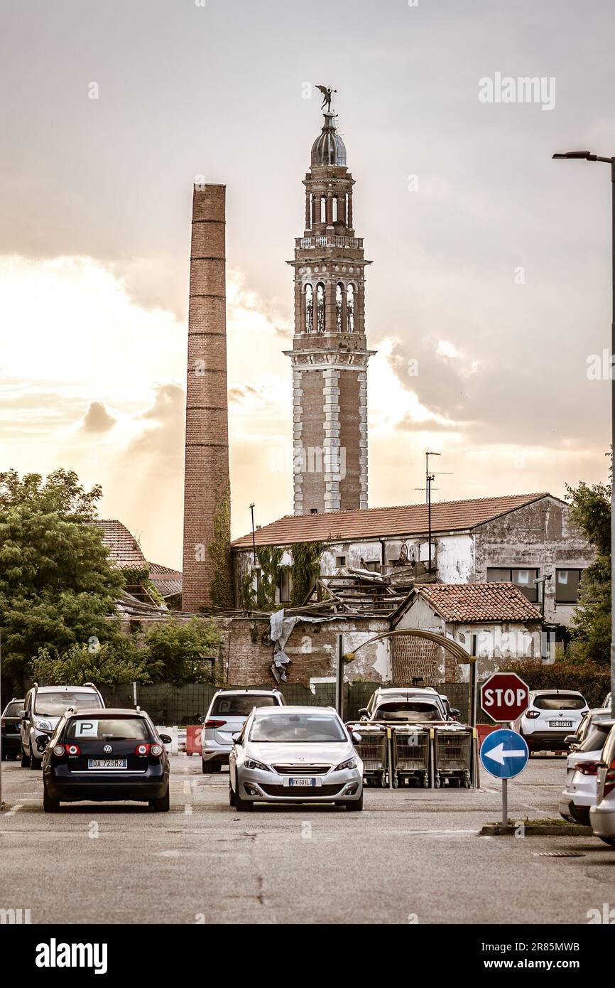 The striking bell tower of Santa Sofia Church in Lendinara, Italy Stock ...