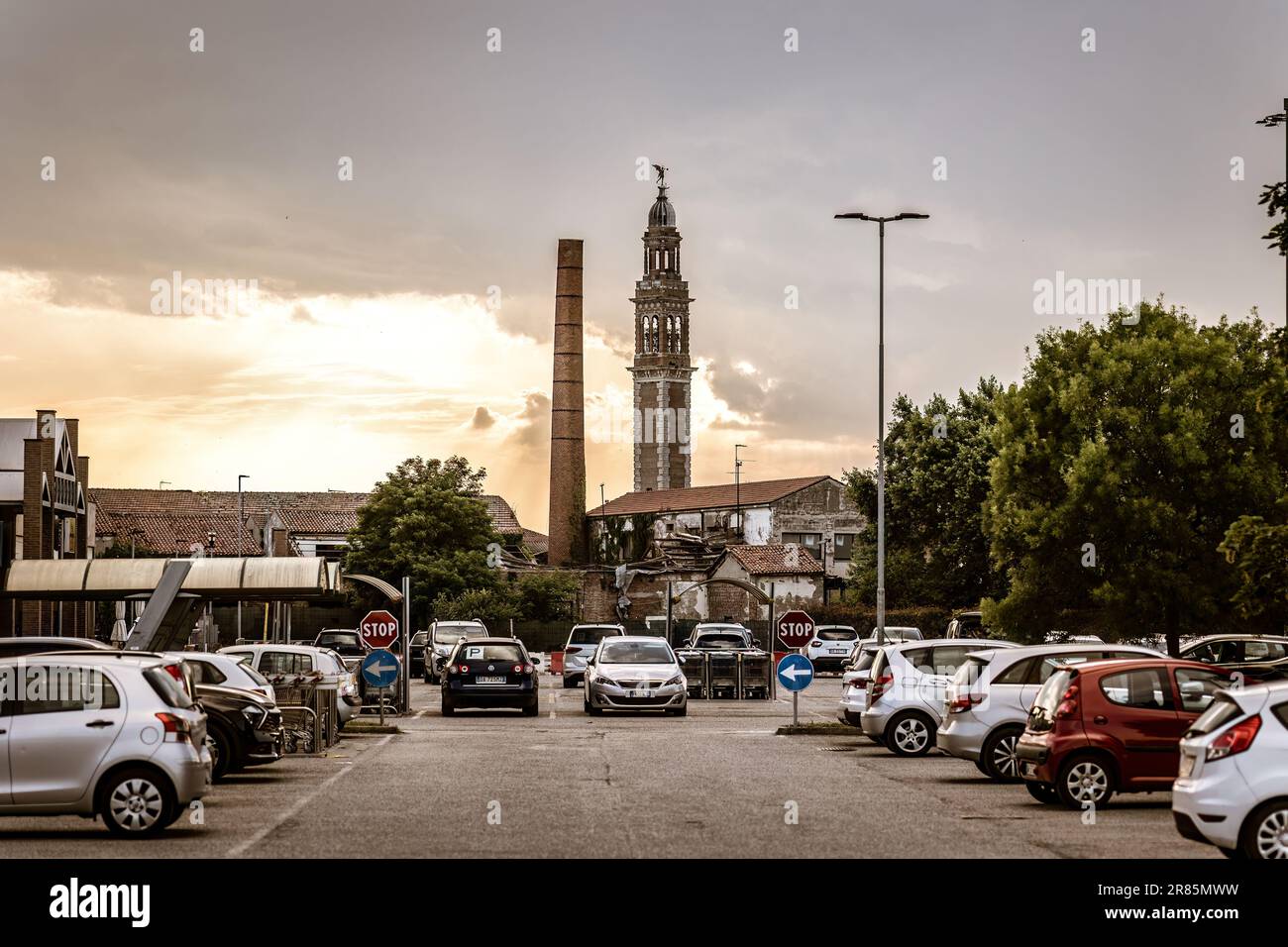 The striking bell tower of Santa Sofia Church in Lendinara, Italy Stock ...