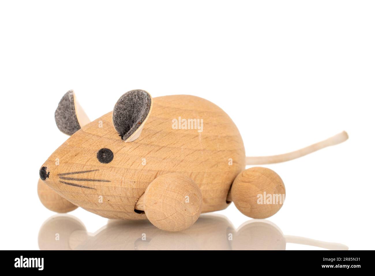 One toy wooden mouse, macro, isolated on white background Stock Photo ...