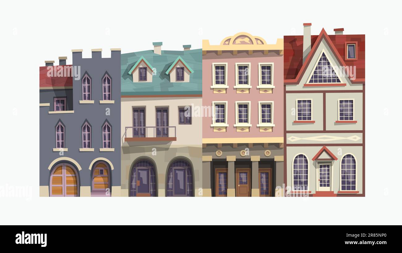 traditional vintage houses set isolated on white Stock Vector Image ...