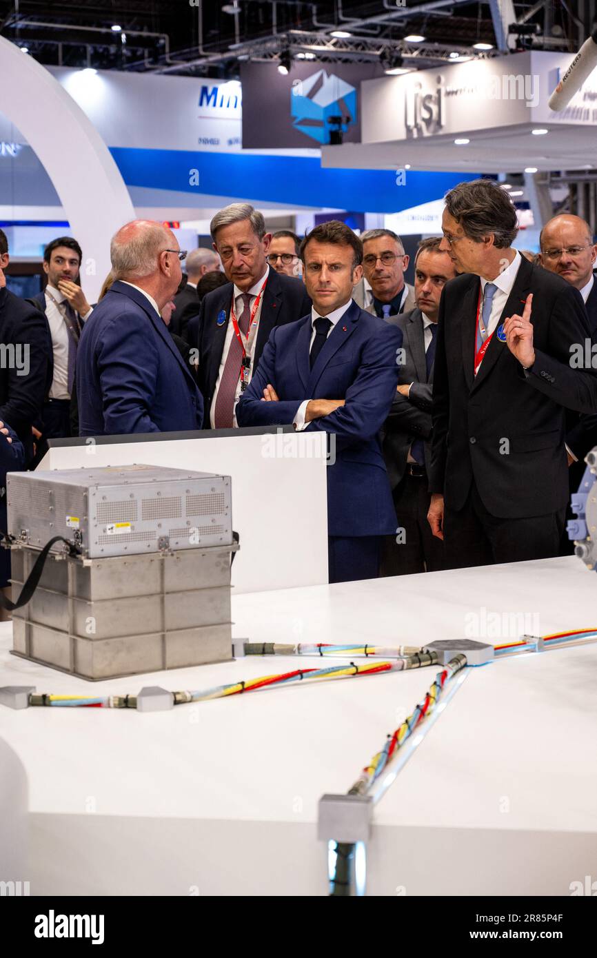 Le Bourget, France. 19th June, 2023. French president Emmanuel Macron ...