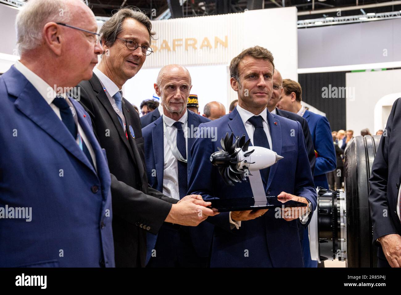 Le Bourget, France. 19th June, 2023. French president Emmanuel Macron ...