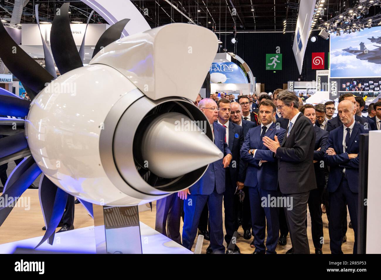 Le Bourget, France. 19th June, 2023. French president Emmanuel Macron ...