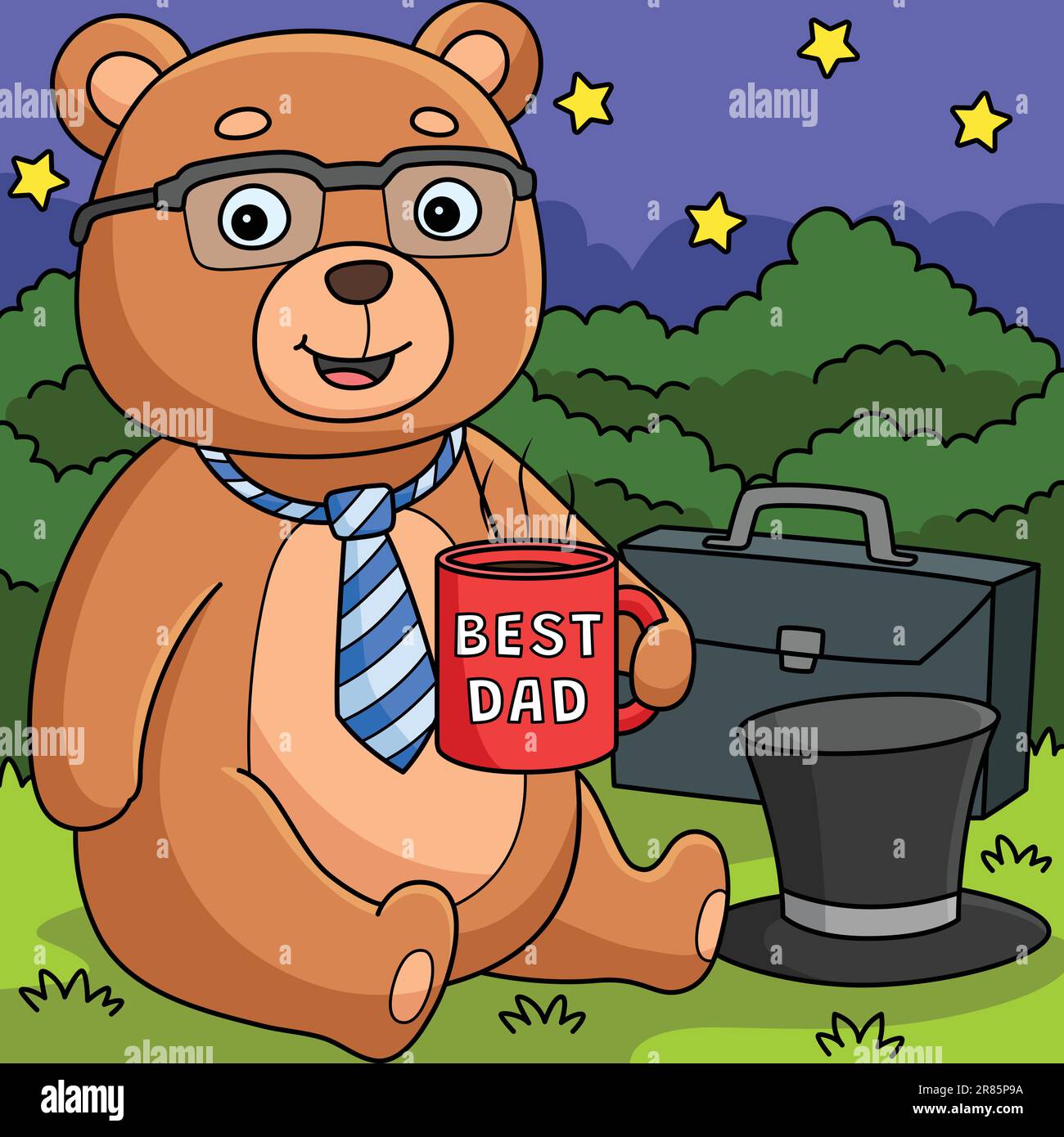 Fathers Day Teddy Bear Best Dad Colored Cartoon Stock Vector Image ...