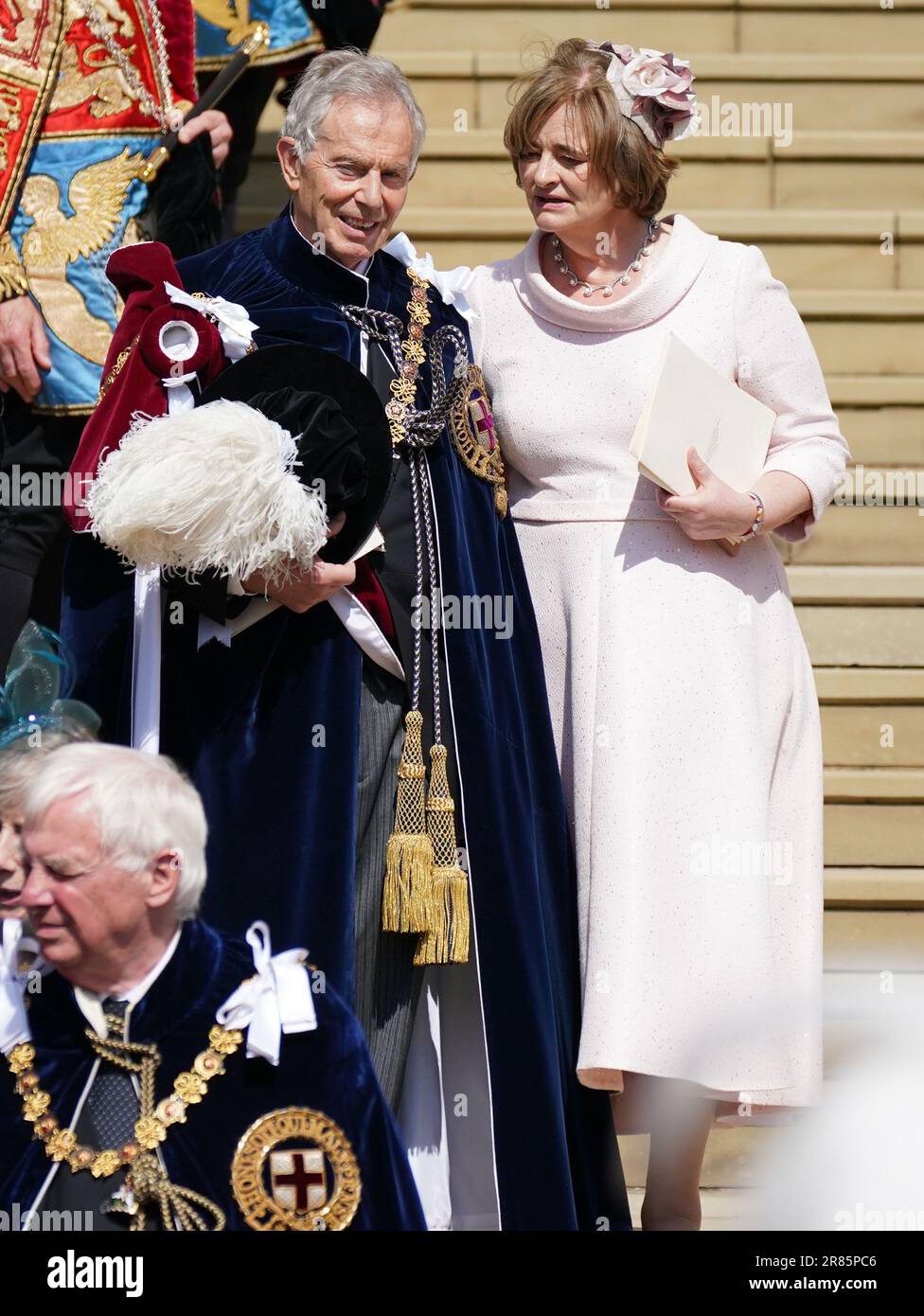 Sir Tony Blair And Wife Cherie Depart The Annual Order Of The Garter Service At St Georges