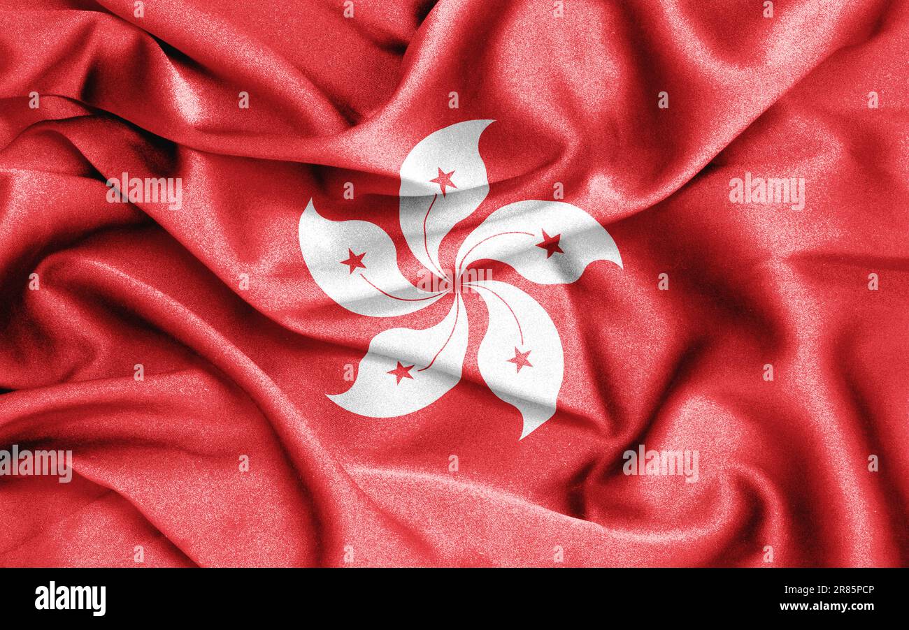 Hong Kong flag. fabric texture flag of Hong Kong. 3d illustration Stock ...
