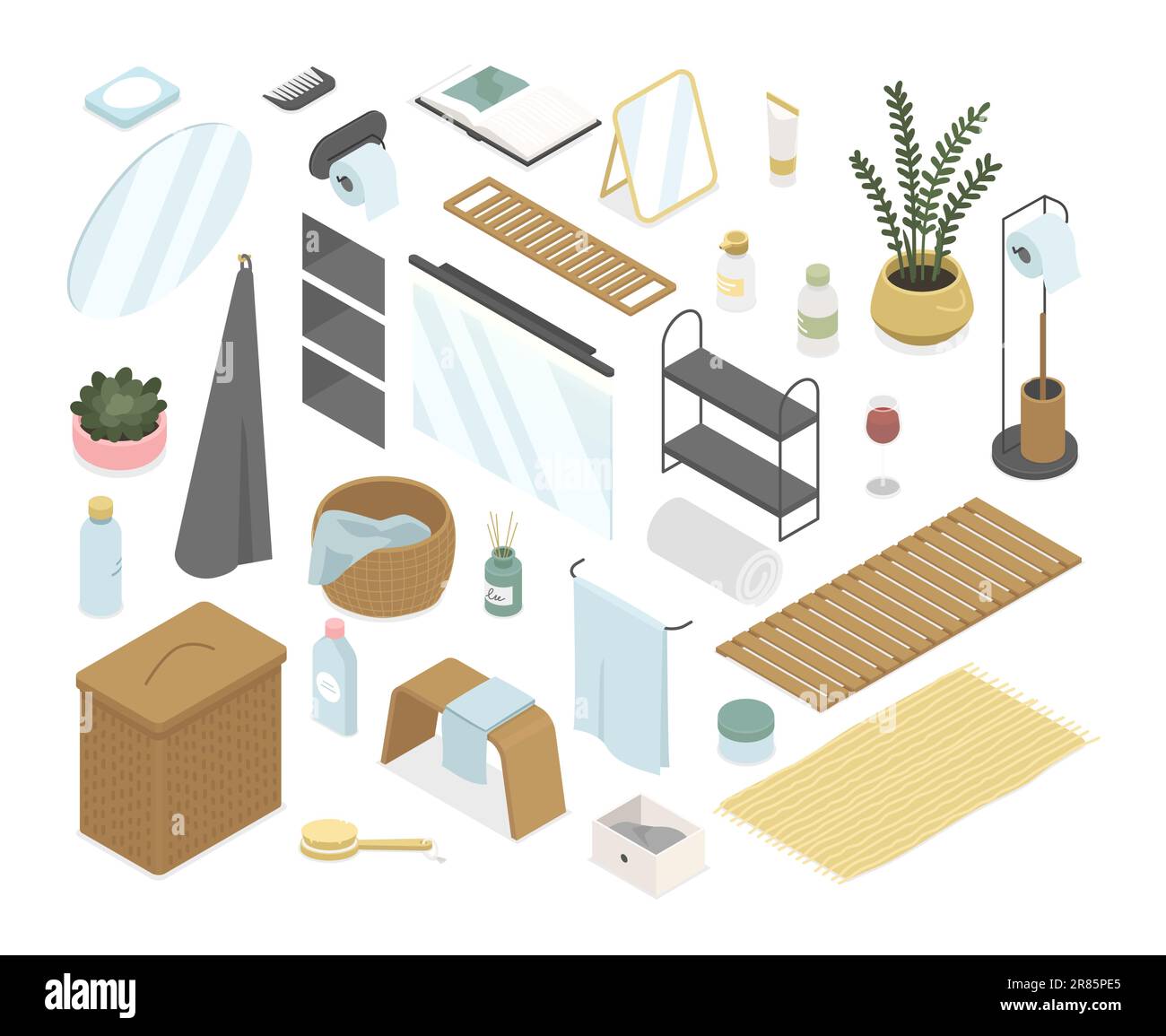 Bathroom accessories - modern vector colorful isometric illustrations set Stock Vector Image ...