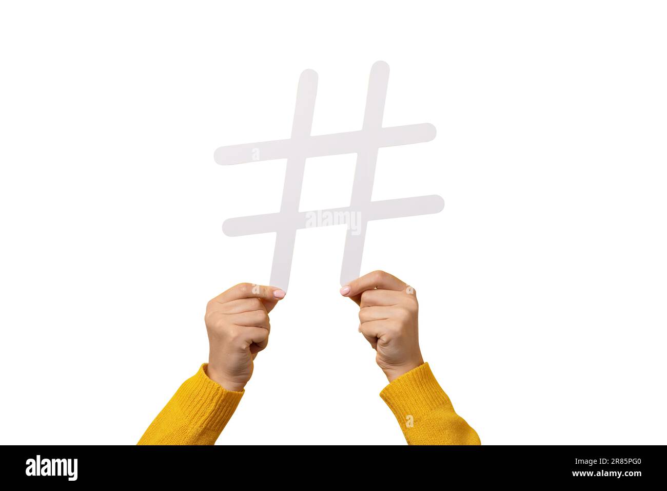 trendy white hashtag in hands isolated on white background Stock Photo ...