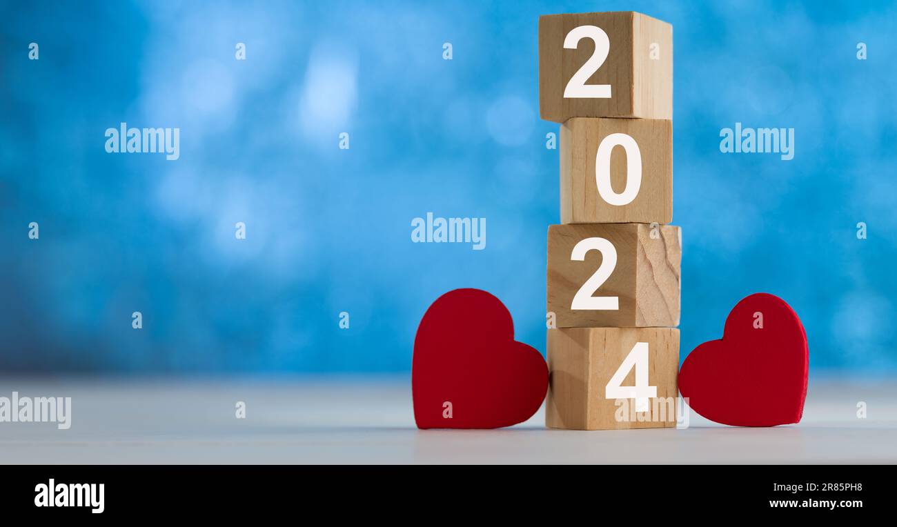 Love the year 2024. New year and love concept. Year 2024 inscription on ...