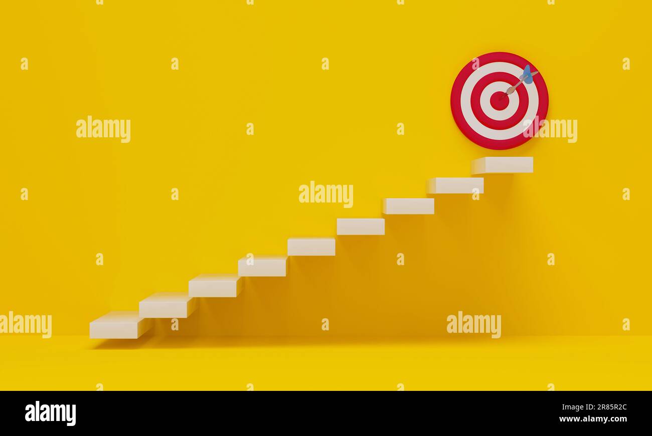 Stairs target arrow on yellow background. 3D rendering Stock Photo - Alamy