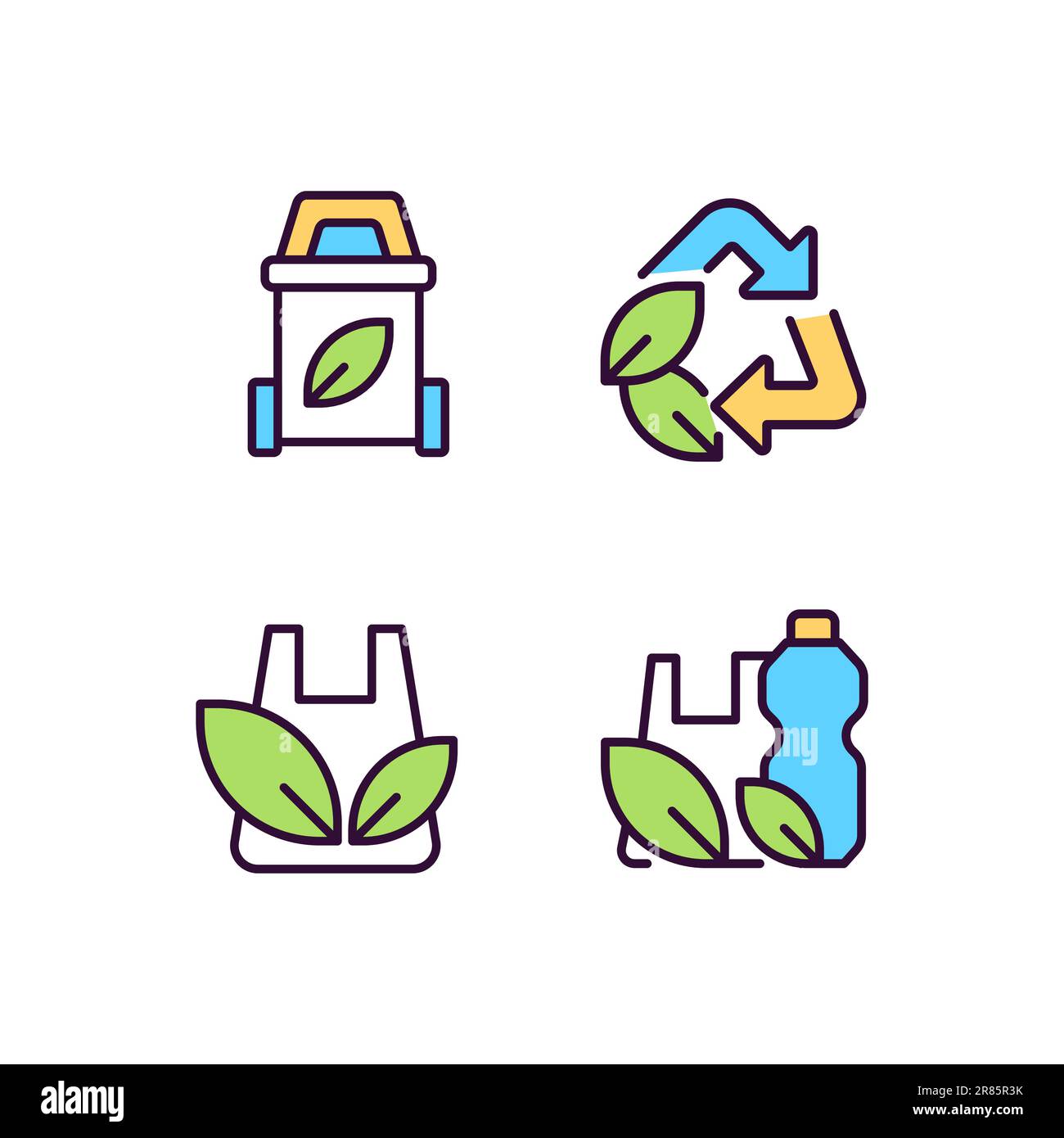 Plastic waste recycling pixel perfect RGB color icons set Stock Vector ...