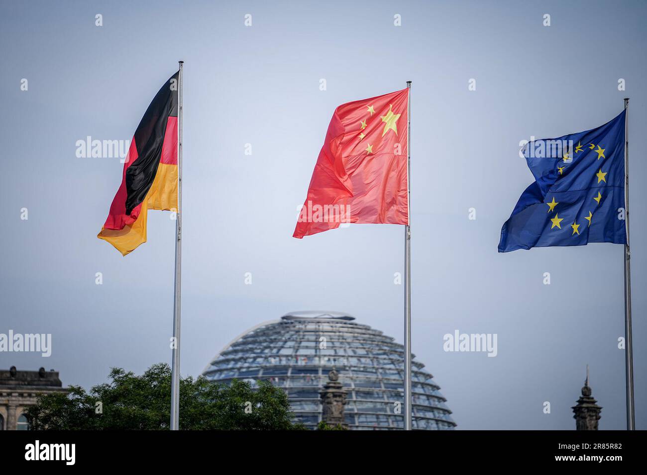 Berlin, Germany. 19th June, 2023. The flags of Germany, China and the ...