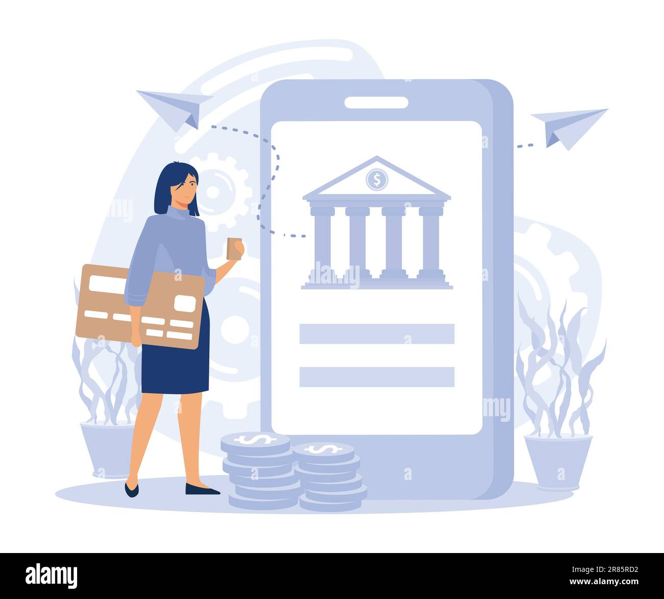 Remote payroll concept, bank transfer, get salary on bank account, flat ...