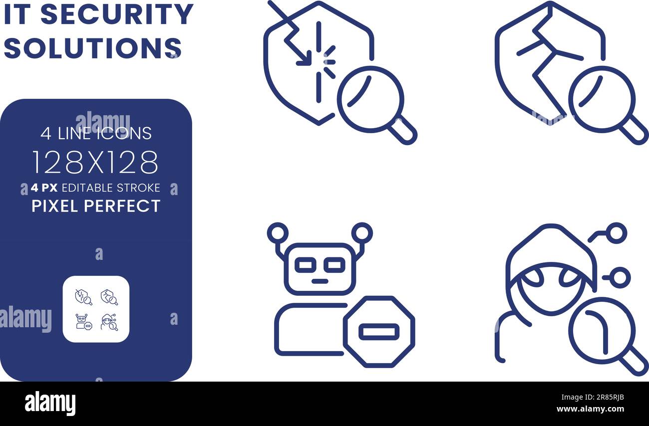 Cybersecurity Solutions Linear Desktop Icons Set Stock Vector Image