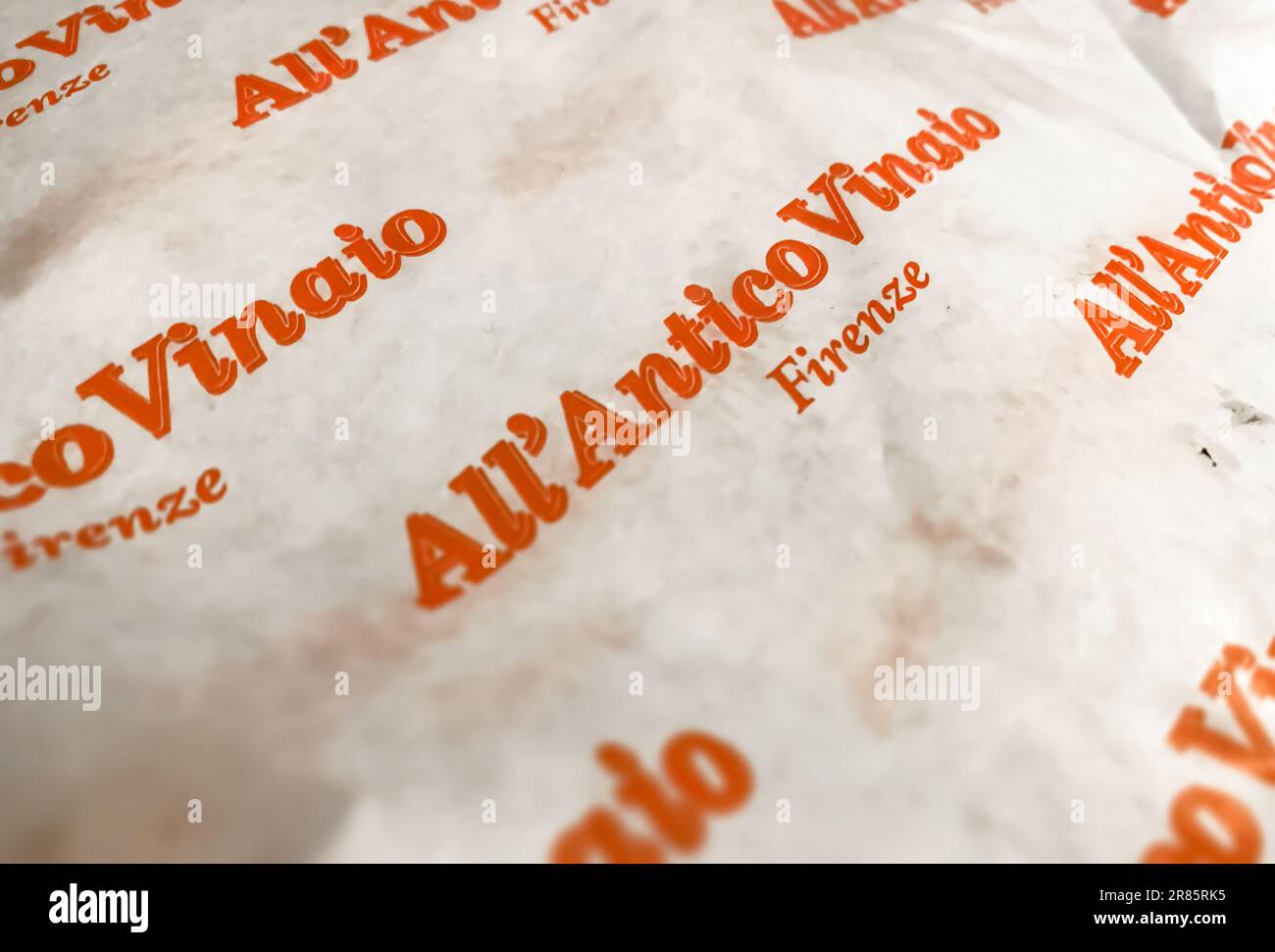 Florence, IT, June 2023: Paper packaging with the logo of All'Antico ...